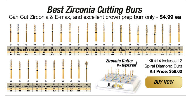 H/199-018XC | (H850) 10-Pk , Multi use Gold Diamond Burs. Spiral Shape ...